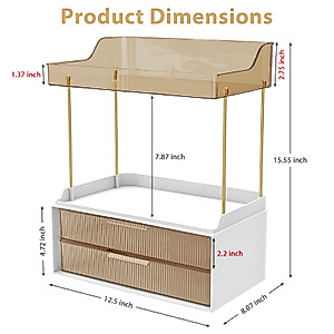 Webetop Bathroom Counter Organizer, Large Makeup Organizer Countertop, Multi-Purpose Vanity Organizer Countertop with 2 Drawers for Storage, Cosmetics, Perfume, Toiletry (Amber)