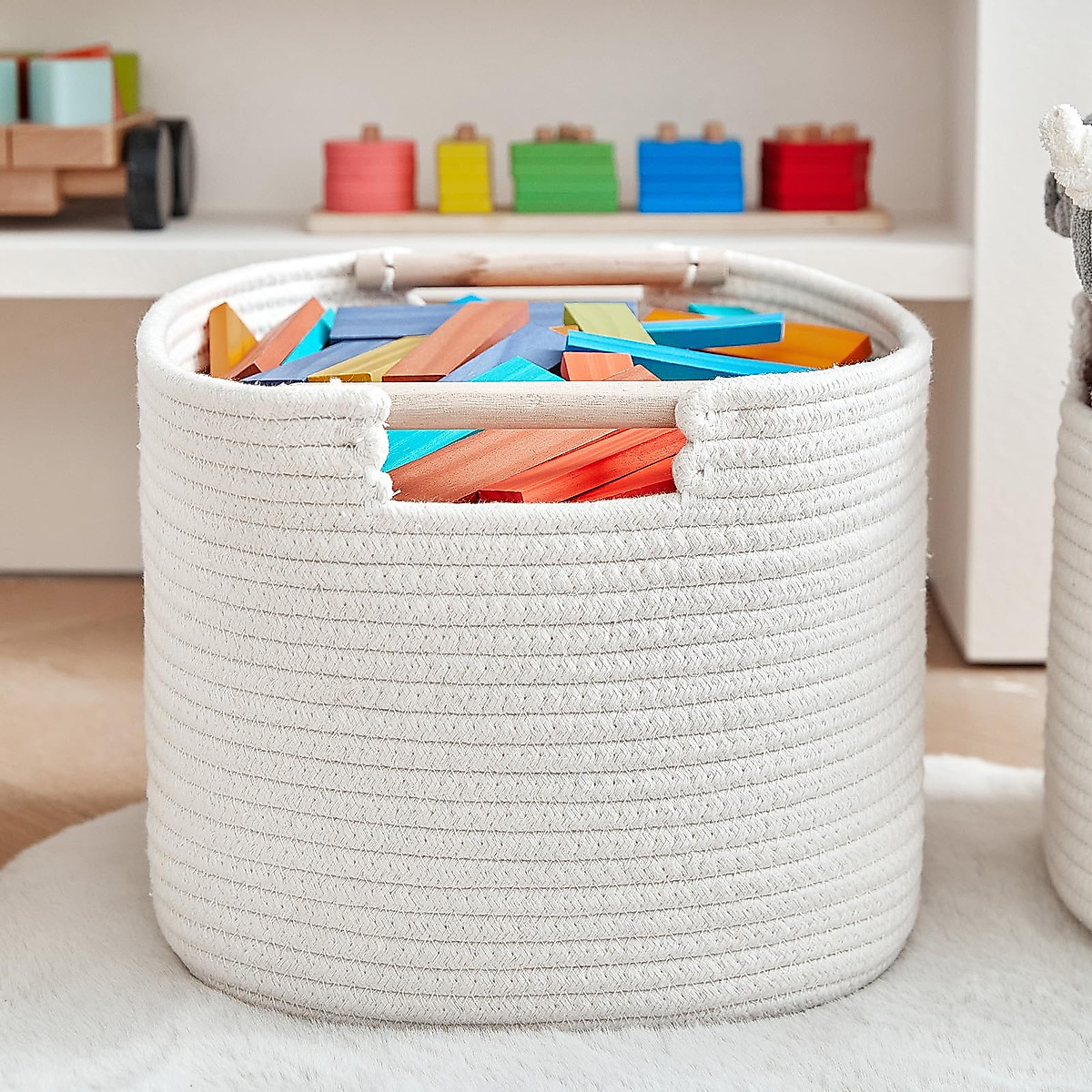 R RUNKA 3 Pack Storage Basket for Cabinet and Toy Organization - 13"x9.8"x8.7" Baskets for Storage - Baby Toy Bin - Toy Storage Organizer - Ideal for Empty Gift Baskets to Fill-White