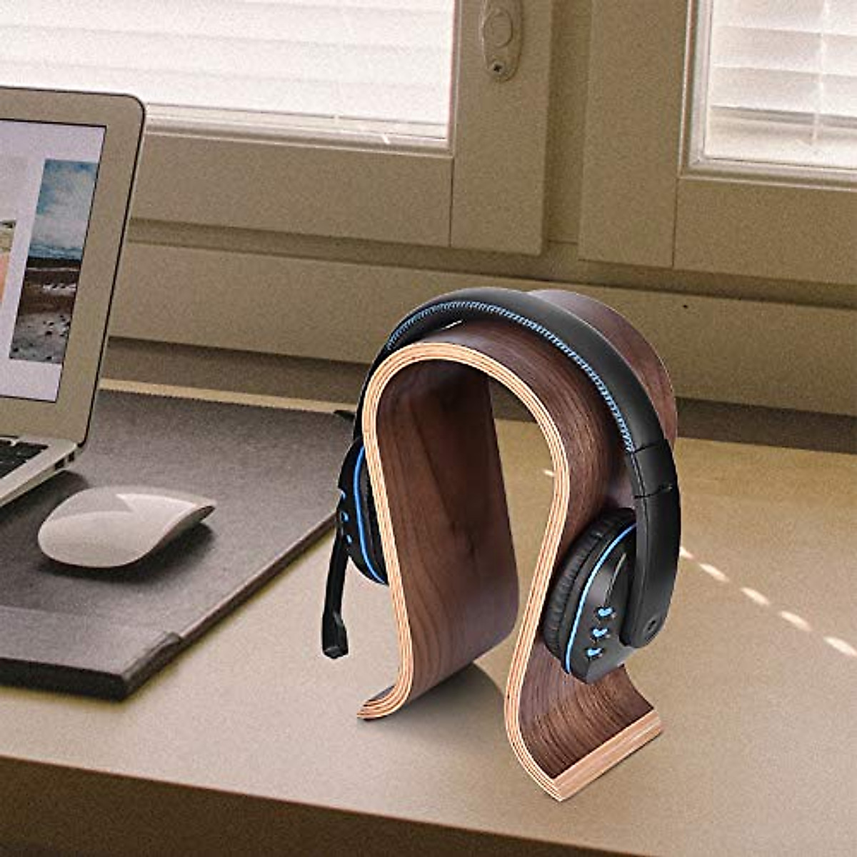 Jacksking Headset Hanger, U Shape Wood Headphones Stand Holder Hanger Wooden Headset Desk Display Shelf Rack, Headphones Stand