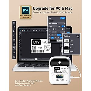 Phomemo M110 Label Printer - Bluetooth Portable Label Maker No Ink, Mini Barcode Label Printer for Retail, Address, Barcode, Home, for PC/Mac, iOS/Android with 3pack Most Used Labels, Snow White