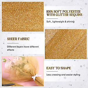 Hosuly 54" x 25 Yards Glitter Tulle Fabric Tulle Mesh Tulle Rolls Netting for DIY Craft Handmade Princess Dress Cape and Wedding Party Backdrop Decoration(Gold, Glitter)