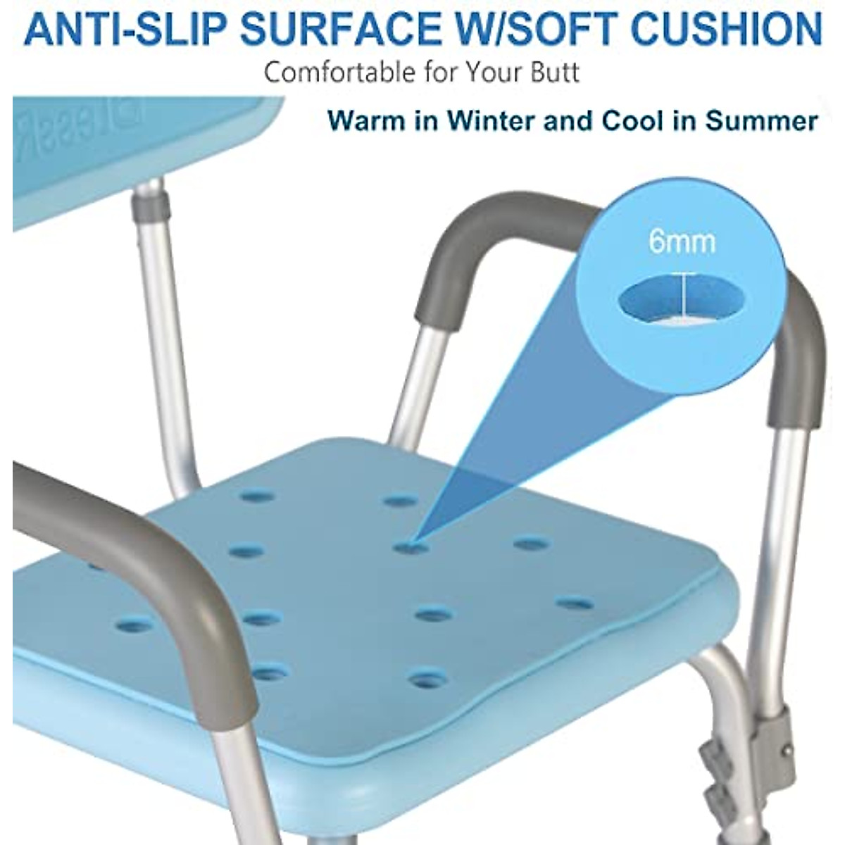 BlessReach Easily Assembled Portable Shower Chair Seat, Adjustable Shower Bench, Shower Lift Chair with Arms. (Blue)…