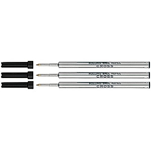 Cross Gel Ink Rolling Ball Refill for Selectip Pen - Black (Pack of 3)