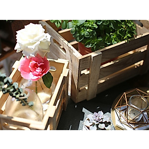 Natural Wood Crates for Storage - Set of 3: Decorative Unfinished Wooden Crates, Country Style Storage for Display, Rustic Farmhouse Shelf Décor