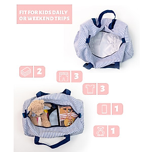 Personalized Kids Travel Overnight Bag Seersucker Carry On Lightweight Weekender Duffel Bag for Boys Daycare Bag for Toddler Boys Girls Weekend Beach Sports Gym Sleepover Bag (Blue)