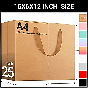 EUSOAR Extra Large Kraft Gift Bags,16"x6"x12" 25 pack Brown Paper Handle Craft Shopping Bags in Bulk, for Retail, Restaurant, Business, Party Favor, Grocery, Boutique, Birthday, Wedding, Baby Shower