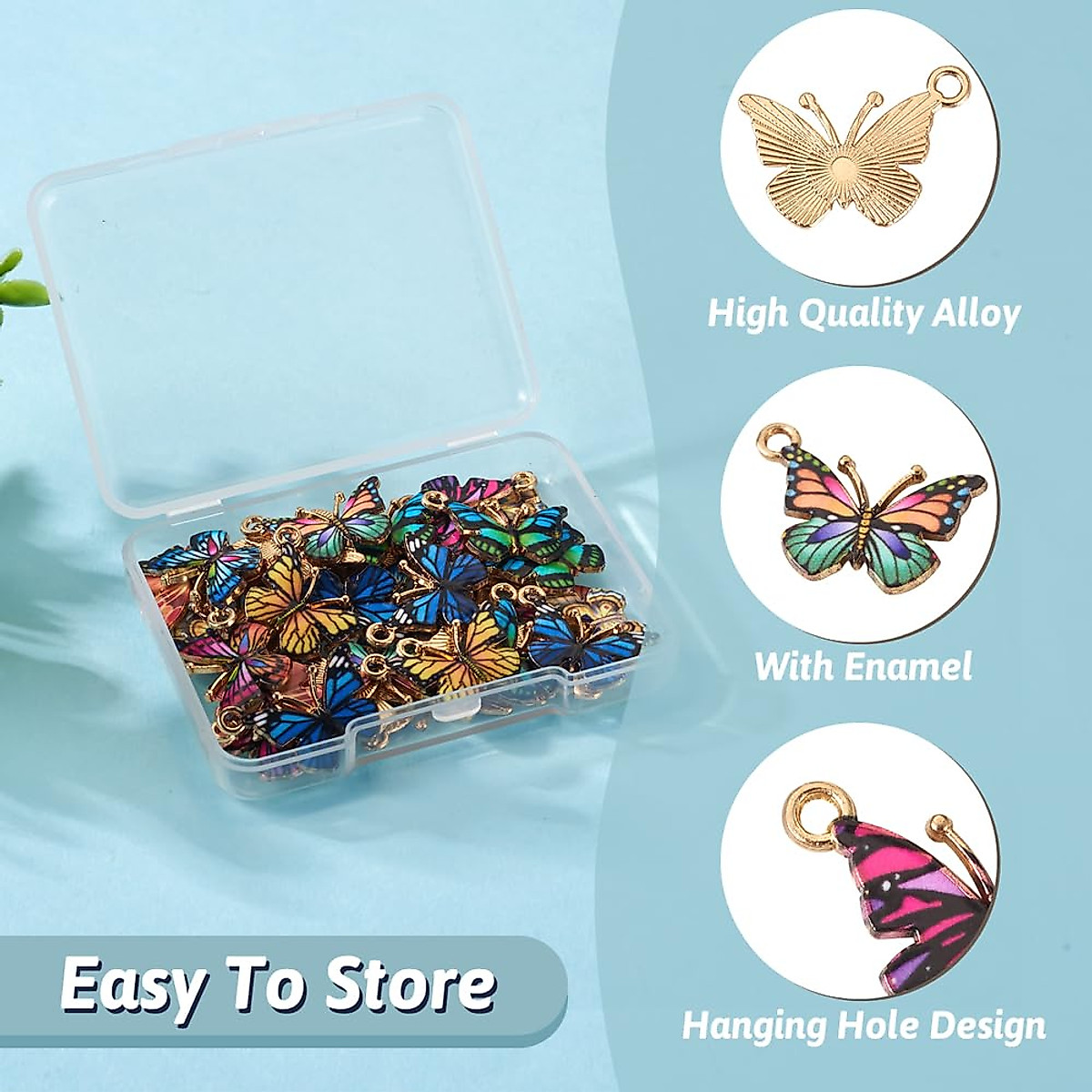 Boutigem 36pcs Colorful Butterfly Enamel Charms Insect Butterfly Shape Metal Charms Light Gold Plated Alloy Enamel Pendants for Necklace Bracelet Earring DIY Jewelry Making Acessories