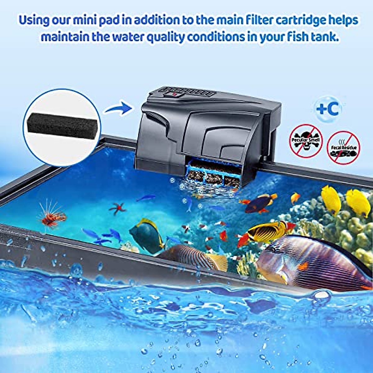 HiTauing 6 Count Carbon Reducer Filter Pads for aqueon，Fish Tank Filter Pads for QuietFlow LED PRO Model 10
