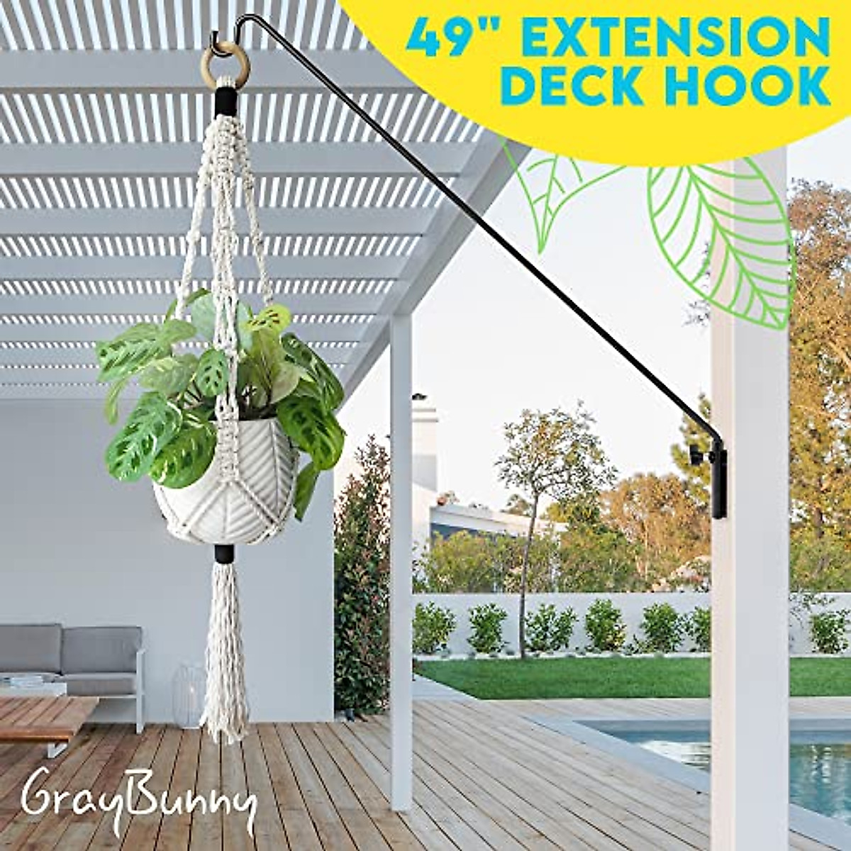 Extended Bird Feeder Pole - 49" Heavy Duty Deck Hook Wall Mounted, Bird Feeder Hanger for Railing, Deck Hook for Bird Feeders, Plants, Suet Baskets - Rust Proof & Adjustable, Black