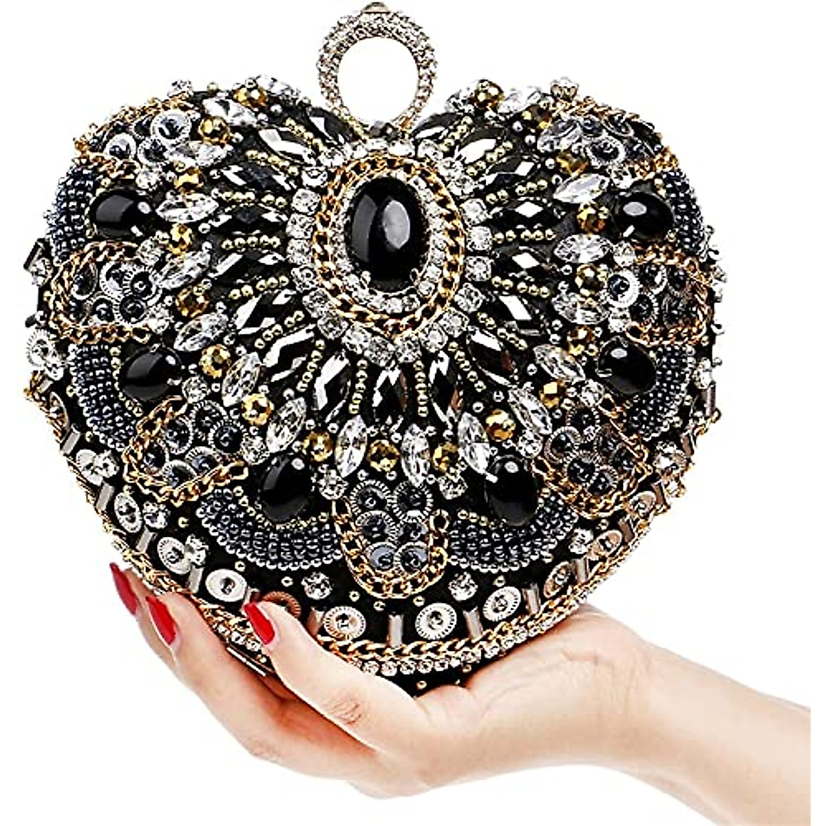 Purses & Totes, Evening Clutches & Crossbody Bags Evening Clutch Bags Beads Clutch Heart Shape Black Autumn Women Crystal Rhinestone Bag Formal Dress Handbags