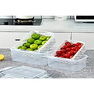 Large Size Food Storage & Fresh Produce Container with Built-in Removable Strainer - Fresh Produce Saver - BPA-Free, Leak-Proof Lid (Large)