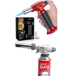 FunOwlet Butane Torch Lighter + Butane Torch Head, Culinary Torches Chef Cooking Professional Adjustable Flame with Reverse Use for Creme, Brulee, BBQ, Baking, Jewelry