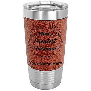 LaserGram 20oz Vacuum Insulated Tumbler Mug, World's Greatest Husband, Personalized Engraving Included (Faux Leather, Basketball Style)