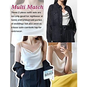 Kwunbwa Women's Silk Satin Pajama Set Cowl Neck Cami Top and Shorts Sexy Lounge Sleepwear, White, XX-Large