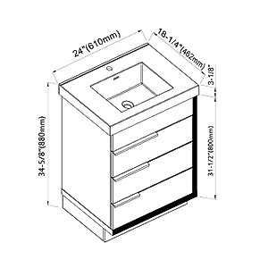Dowell 024 Single Bathroom Vanity Set (24", Glossy White Vanity, Matte Black Sink)
