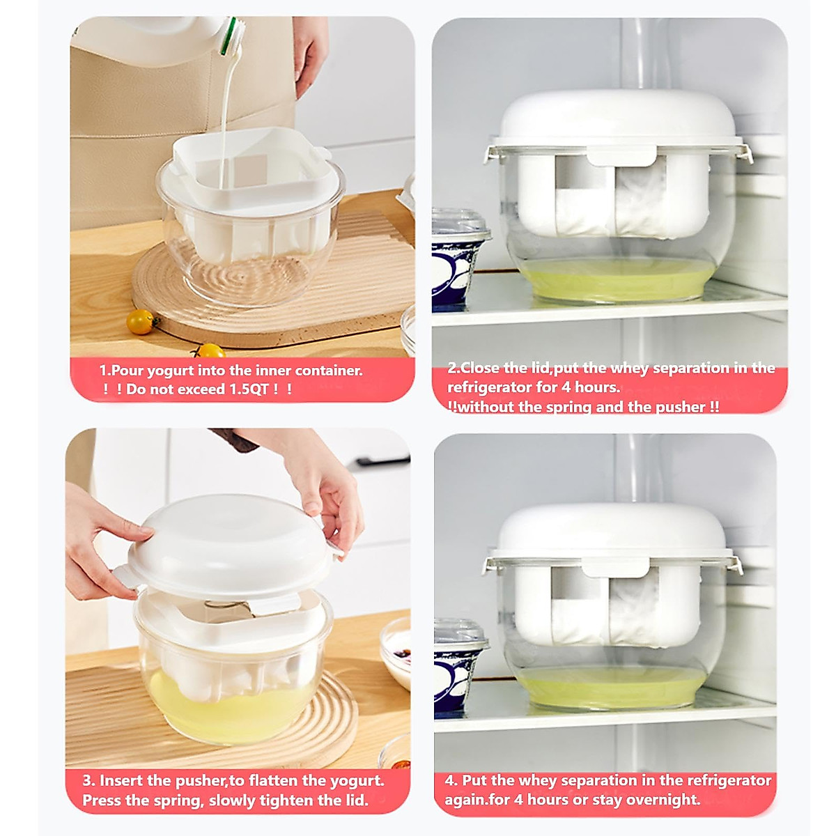 Generic Greek Yogurt Strainer with Lid.Yogurt Filter (1.5QT) with Ultra Fine Mesh,to Makes small batches (600g) of Thick Creamy Greek or Coconut Yogurt, 7.8*7.8*6.1in, White