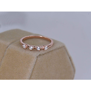 BLOSSOM & HUE Eternity Ring [.925 Sterling Silver Dipped in 18K Rose Gold] 4-Stone Premium CZ [Size 8] Stacking Ring [Vintage Art Deco Minimalism] [Hypoallergenic]