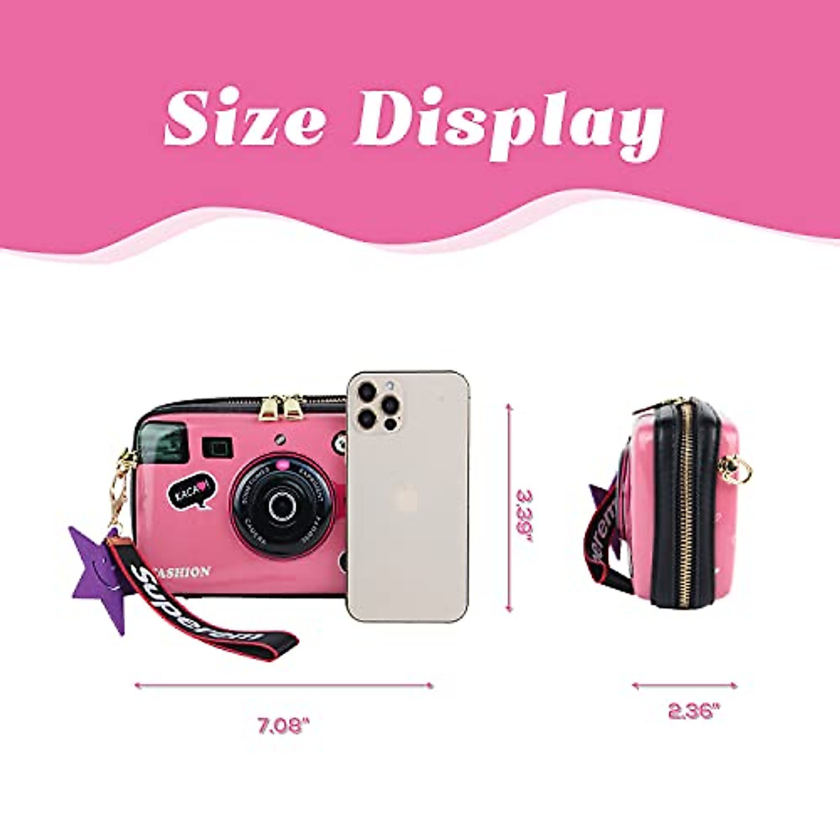 KUANG! Women Fashion Camera Shaped Crossbody Handbag PU Leather Vintage Shoulder Bag Novelty Clutch Box Girls Purse
