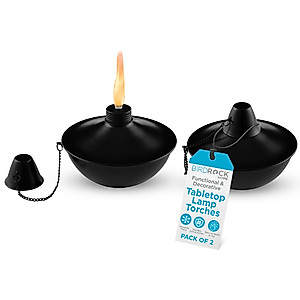 BIRDROCK HOME Tahitian Tabletop Citronella Lamp Torches - Easy Refill Metal Lanterns with Flickering Flame for Decorative Backyard, Deck & Outdoor Patio Lighting - Refillable Design - Black, Pack of 2