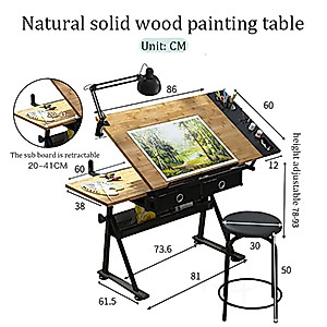 MINDONG HZH Drafting Tables Adjustable Drawing Table with Tiltable Tabletop/2 Storage Drawers/Stool, Art Desk Drafting Table Drawing Desk Computer Desk for Home and Office Use, 119-139 * 60 * 78-93CM