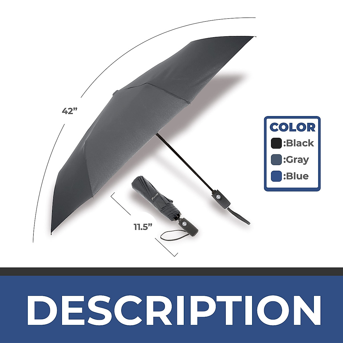 Windproof"TEFLON" Coated Travel Umbrella - Auto Open/Close - Travel Stylish Lightweight Design for Women/Men (Dark Grey)