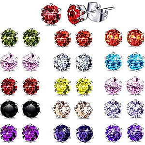 15 Pairs Stainless Steel CZ Stud Earrings for Women Hypoallergenic Cubic Zirconia Stud Earrings Sterling Birthstone Stud Earrings Set Multipack (10 mm)