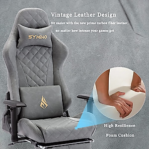 symino Gaming Chair Ergonomic Office Chair Racing Style Computer Chair with 3D Armrest, Vintage Style PU Leather PC Chair with Footrest (Grey)