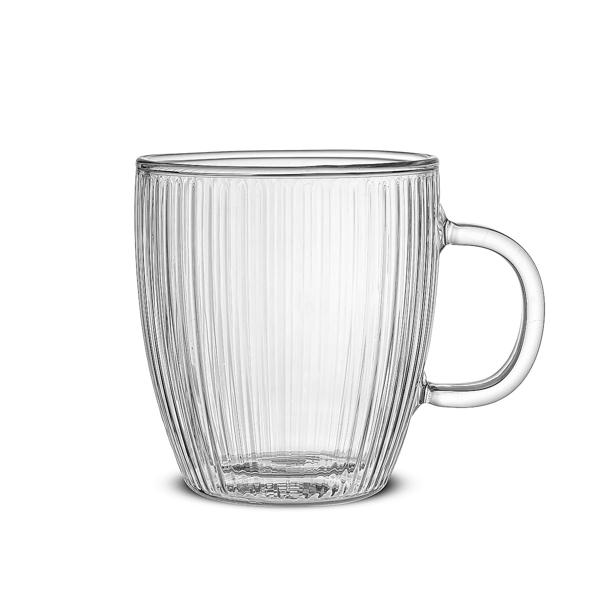 JoyJolt Fluted Glass Coffee Mugs, Double Wall Coffee Mugs. 13.5oz Clear Coffee Mug Set of 2. Latte Glasses, Glass Cappuccino Mugs, Clear Glass Coffee Mug. Ribbed Mugs
