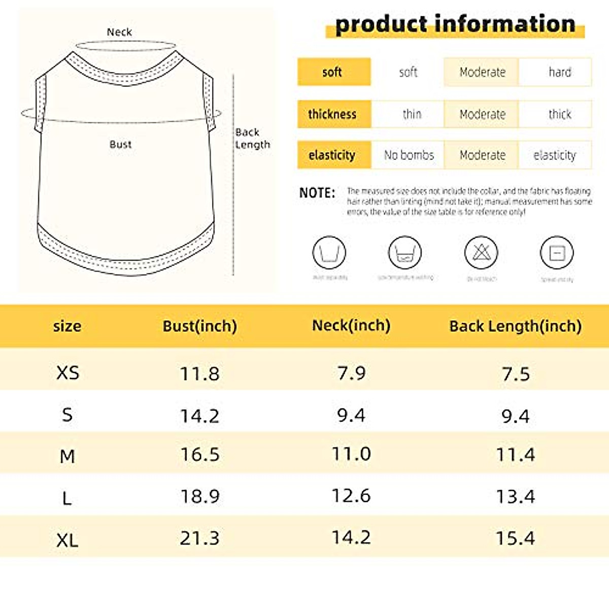 French Bulldog Embroidery Cotton Dog Shirts Pet Puppy T-Shirt Clothes Outfit Apparel Coats Tops… (Yellow, Medium)