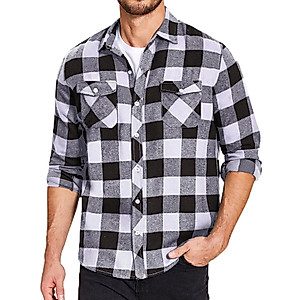 COOFANDY Men's Casual Shirt Long Sleeve Buffalo Plaid Checkered Flannel Shirts Black White