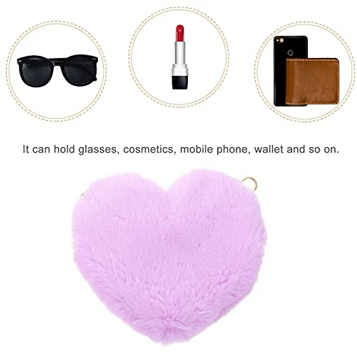 TENDYCOCO Heart Shaped Clutch Purse Faux Fur Shoulder Bag Crossbody Bag Fluffy Handbag (Violet)
