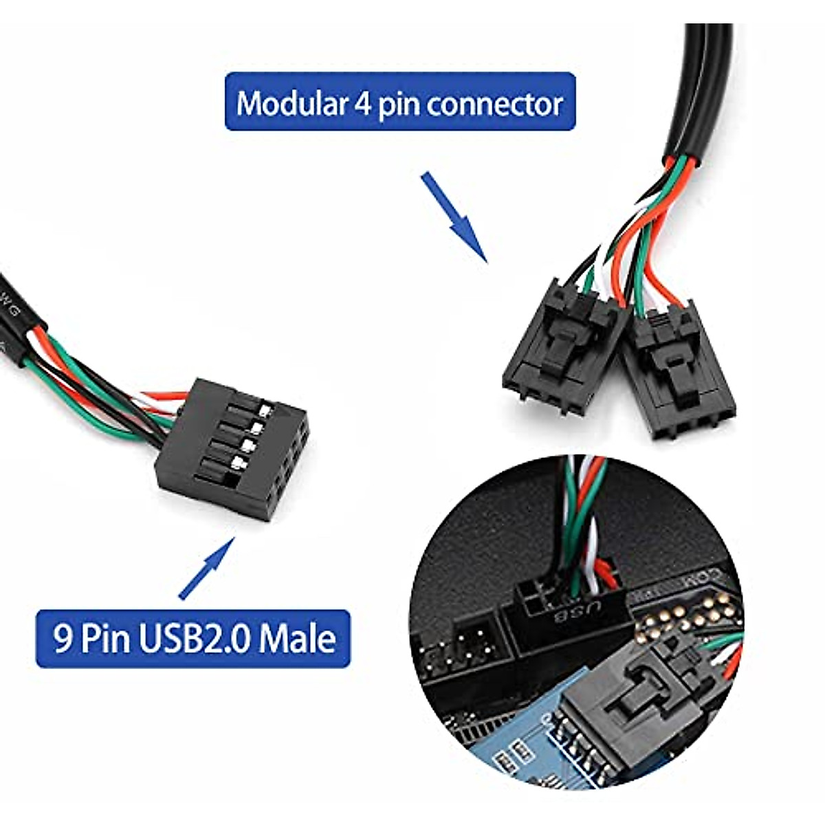 Nest Warehouse 9Pin USB Header Splitter Male 1 to 4 Female Extension USB 2.0 Motherboard USB 2.0 Adapter, Converter MB USB Adapter 9Pin Internal USB Hub Port Multiplier