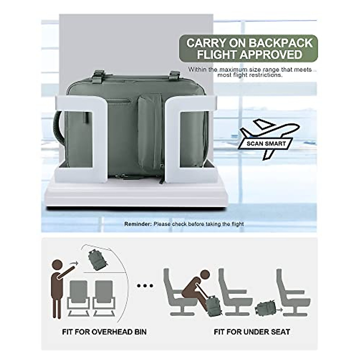 VGCUB Carry on Backpack,Large Travel Backpack for Women Men Airline Approved Gym Backpack Waterproof Business Laptop Daypack,Olive Green