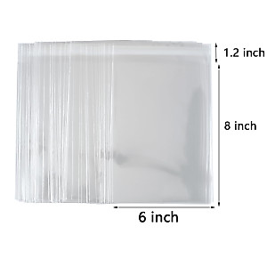 COOLAKE Self Sealing Cellophane Bags 6x8 Inch 100 Pcs Clear Resealable Cello Bags Self Adhesive Treat bags for Packaging,Bakery Bread,Cookies,Favors,Products,Candy