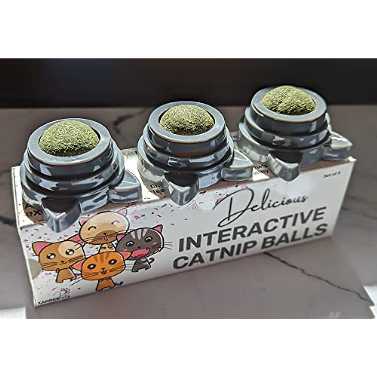 XanderPets Catnip Balls That Stick On Wall - Cat Nips Organic - Magic Cat Balls - Interactive Toys for Indoor Cats - Essential Cat Accessories - USA 3 Pack (Tabby Grey)