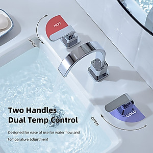 DIKUROOMS 2-Handle 8 inch Widespread Brass Bathroom Vanity Sink Faucet with cUPC Water Supply Lines,Swivel Waterfall Spout, Basin Sink Mixer Tap with Overflow Pop Up Drain Included,Chrome