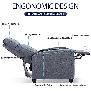 ANJ Massage Recliner Chair Fabric Winback Recliner Chairs, Modern Padded Seat Reclining Chair Single Sofa for Living Room, Adjustable Home Theater Seating Office (Light Grey)