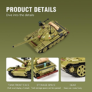 DAHONPA T-54S Medium Tank Army Building Block(604 PCS),WW2 Military Historical Collection Model with 2 Soldier Figures,Toys Gifts for Kid and Adult.