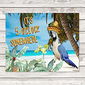 Personalized Wooden Sign It's Five O'clock Somewhere Cute Wood Plaque Sign Quote Farmhouse Tiki Bar Pool Hot Tub Luau Country Wall Décor Signs for Offices Pantry 16x20 Inch