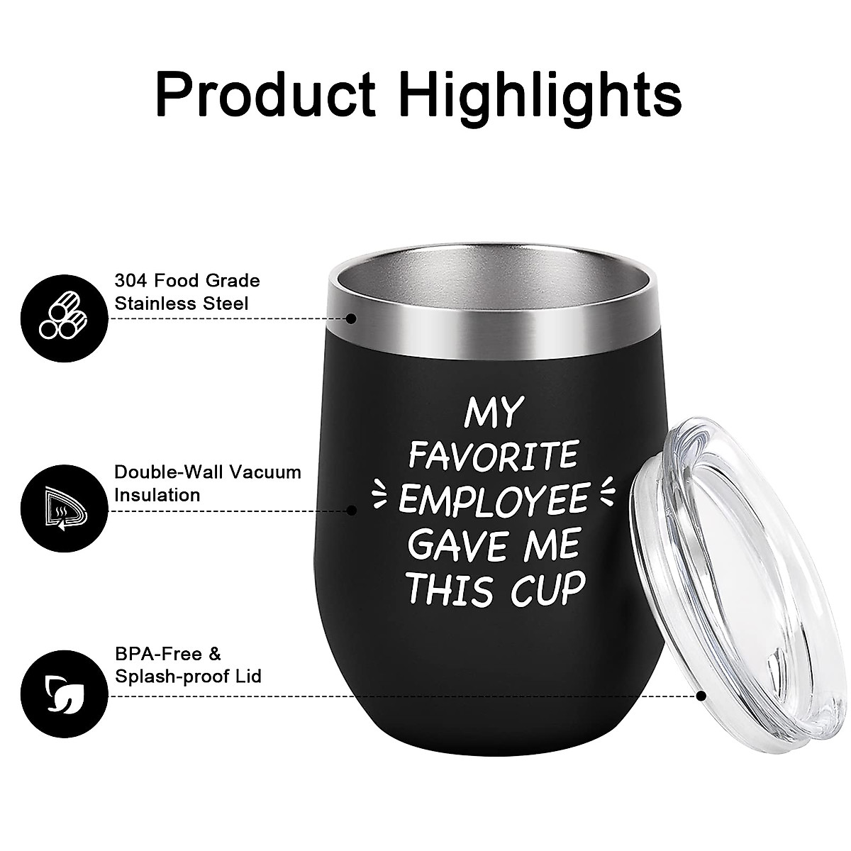 Qtencas Bosses Day Gifts for Boss, My Employee Gave Me This Cup Wine Tumbler for Boss Men Manager Director Employer Coworker, 12 Oz Stainless Steel Insulated Tumbler with Lid, Black