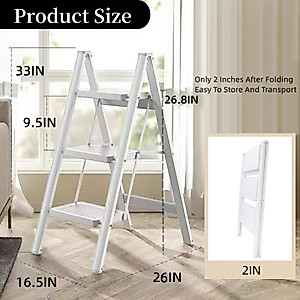 3 Step Ladder,Folding Step Stool with Wide Anti-Slip Pedal,330lbs Load Capacity,Lightweight and Portable for Kitchen Space Saving