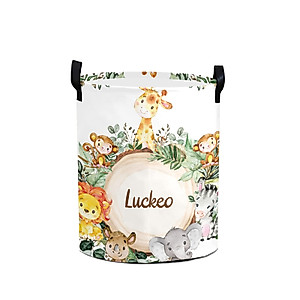 Safari Jungle Animals Personalized Laundry Basket Clothes Hamper Storage Handle Waterproof, Custom Collapsible Large Capacity , for Bedroom Bathroom Toy Decoration