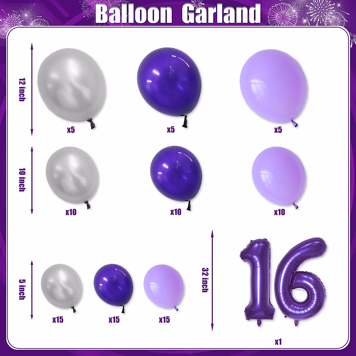 cocomigo 140pcs Sweet 16 Birthday Decorations for Girls, Purple Sweet 16 Party Decorations include Banner Light Balloons Tiara Sash Caketopper Guest Book Money Pull Box tablecloth Foil Fringe Curtain