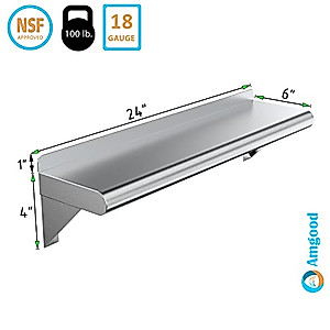AmGood 6" X 24" Stainless Steel Wall Shelf | Metal Shelving | Garage, Laundry, Storage, Utility Room | Restaurant, Commercial Kitchen | NSF