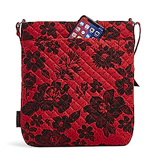 Vera Bradley Women's Cotton Collegiate Triple Zip Hipster Crossbody Purse (Multiple Teams Available), University of Georgia Red/Black Rain Garden - Recycled Cotton, One Size