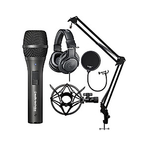 Audio-Technica AT2005USB Cardioid Dynamic USB/XLR Microphone with Audio Technica ATH-M20X Headphones, Knox Gear Studio Stand Shock Mount and Pop Filter Bundle (5 Items)