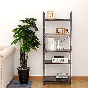 AZL1 Life Concept Bookshelf Rack 5 Tier Vintage Bookcase Shelf Organizer Modern Wood Look Accent Metal Frame Furniture Home Office,Rustic Brown