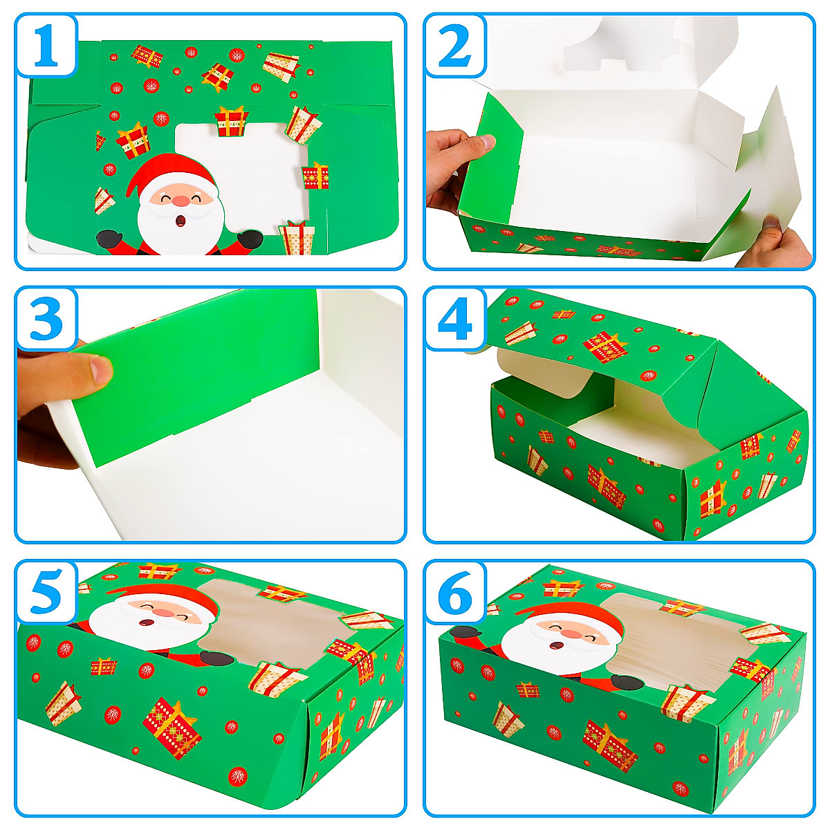 Funnlot Christmas Cookie Boxes Christmas Treats Container With Window 20PCS Christmas Treat Cookie Holiday Candy Box Christmas Baking Boxes Reindeer Santa Snowman Gingerbread Cookie Boxes
