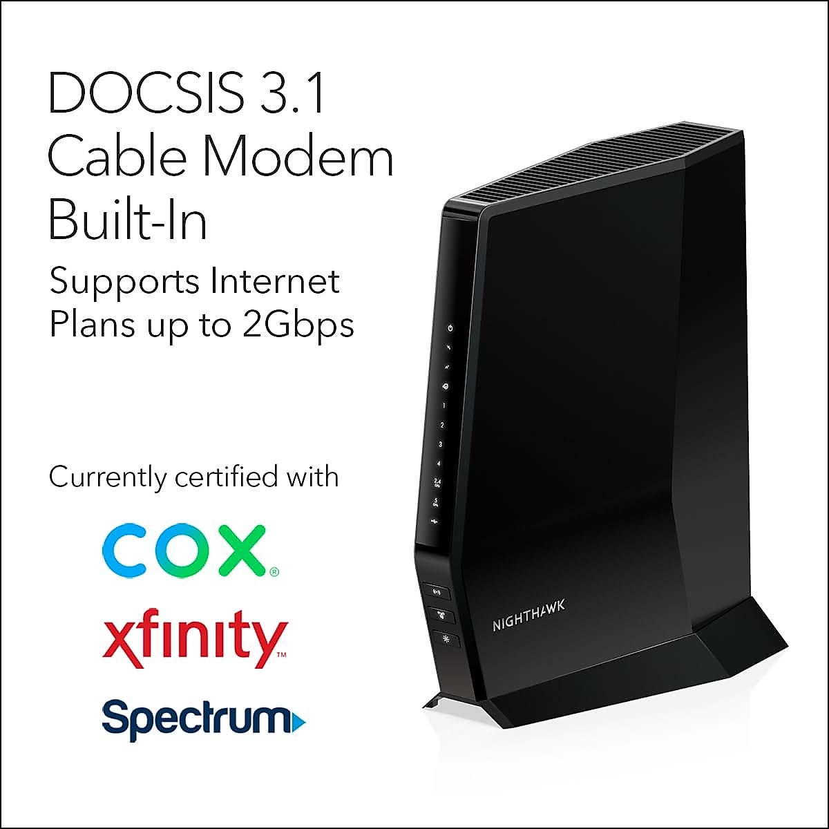 NETGEAR Nighthawk Modem Router Combo (CAX30) DOCSIS 3.1 Cable Modem and WiFi 6 Router - AX2700 2.7 Gbps - Compatible with Xfinity, Spectrum, Cox, and More - Gigabit Wireless Internet