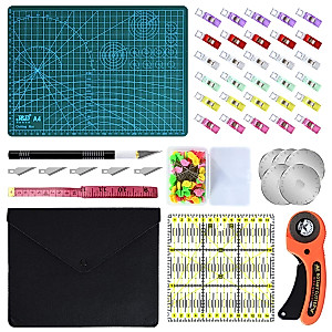 146 Pcs Rotary Cutter Set for Fabric，45mm Rotary Cutter Tool Kit with Cutting Mat，Tape Measure，Carving Knife，Storage Bag，Replacement Cutter Blades，Rotary Cutter Kit for Sewing and Quilting